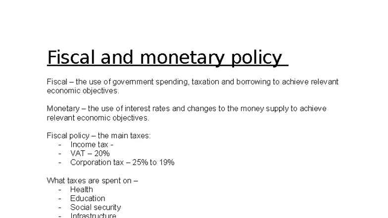 Fiscal and Monetary Policy Overview: Key Concepts and Objectives - Studocu