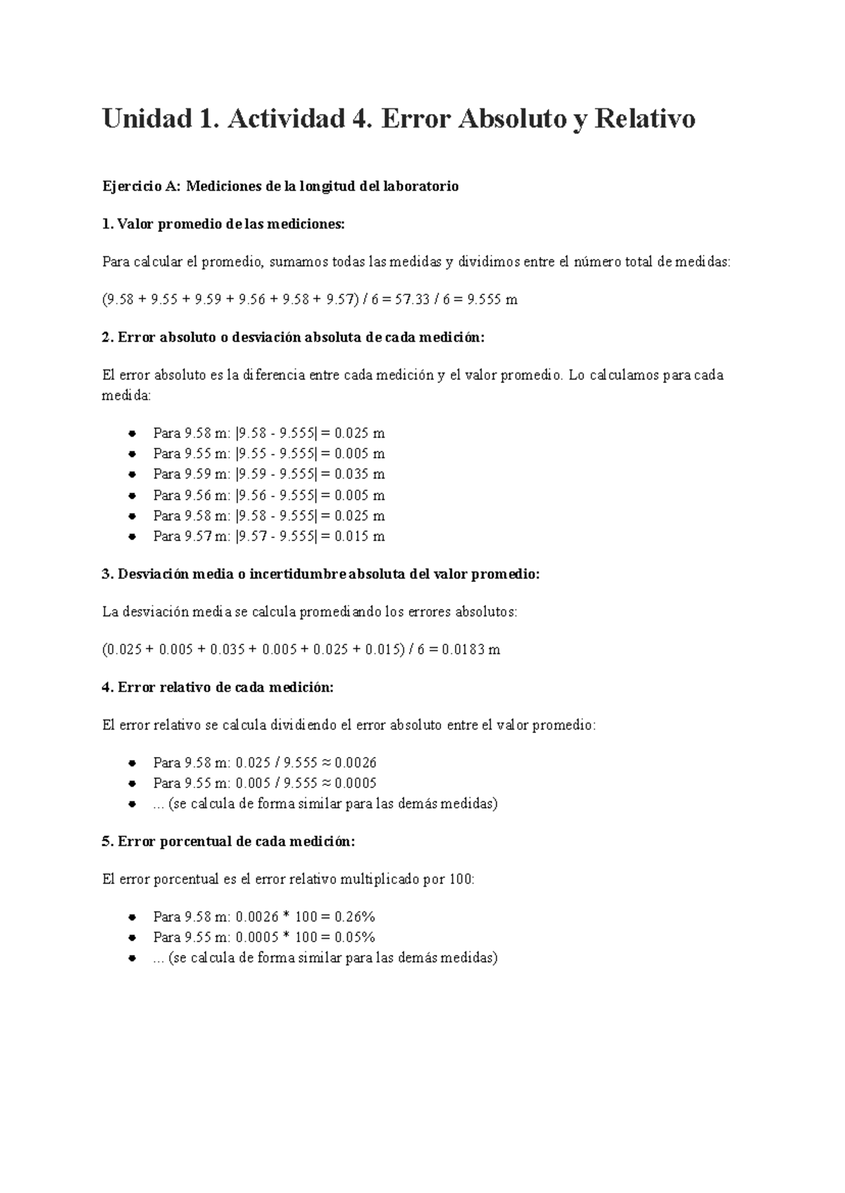 Unidad 1. Actividad 4: Análisis de Error Absoluto y Relativo - Studocu