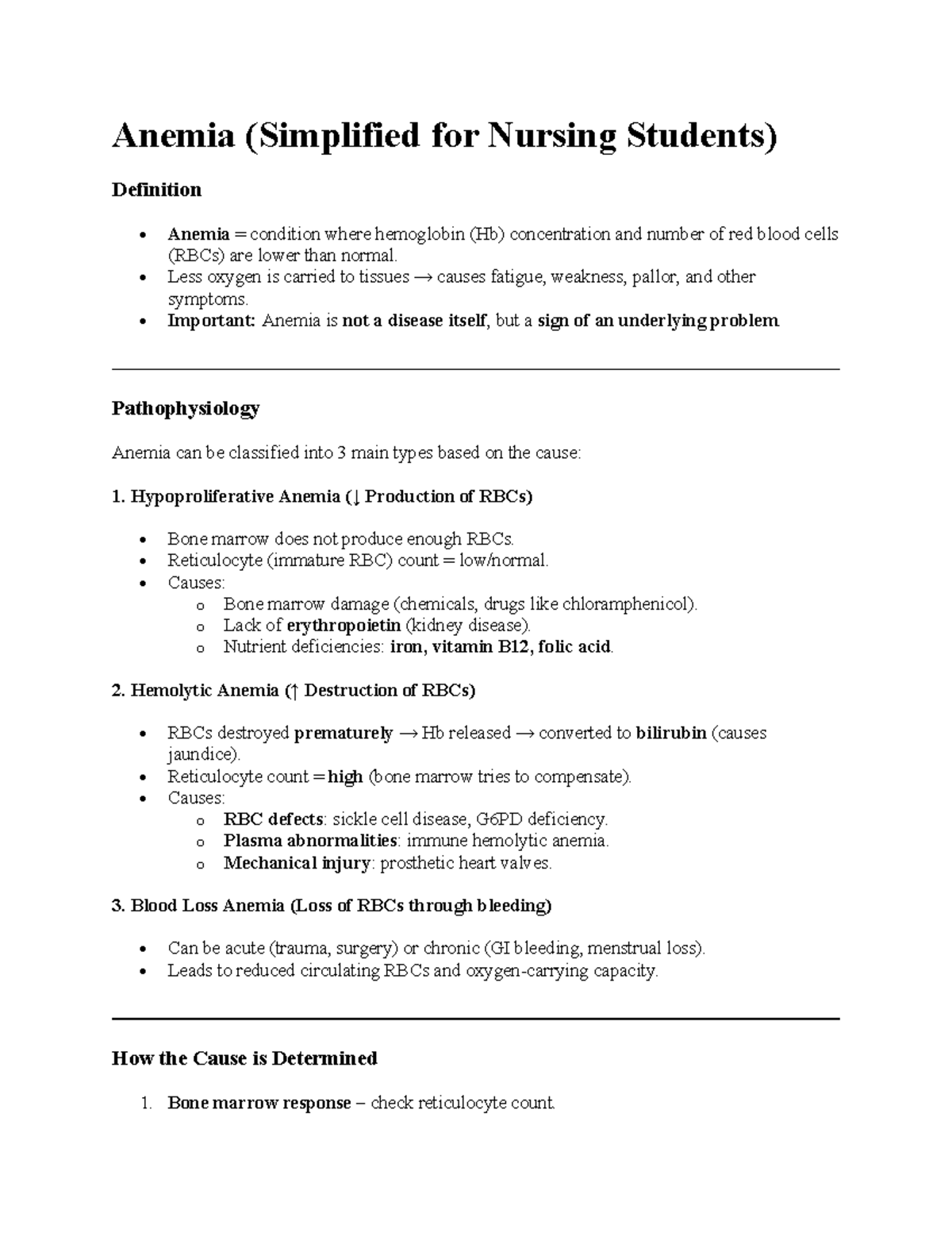 Anemia (NUR 101) Simplified Notes: Classification, Symptoms, and ...