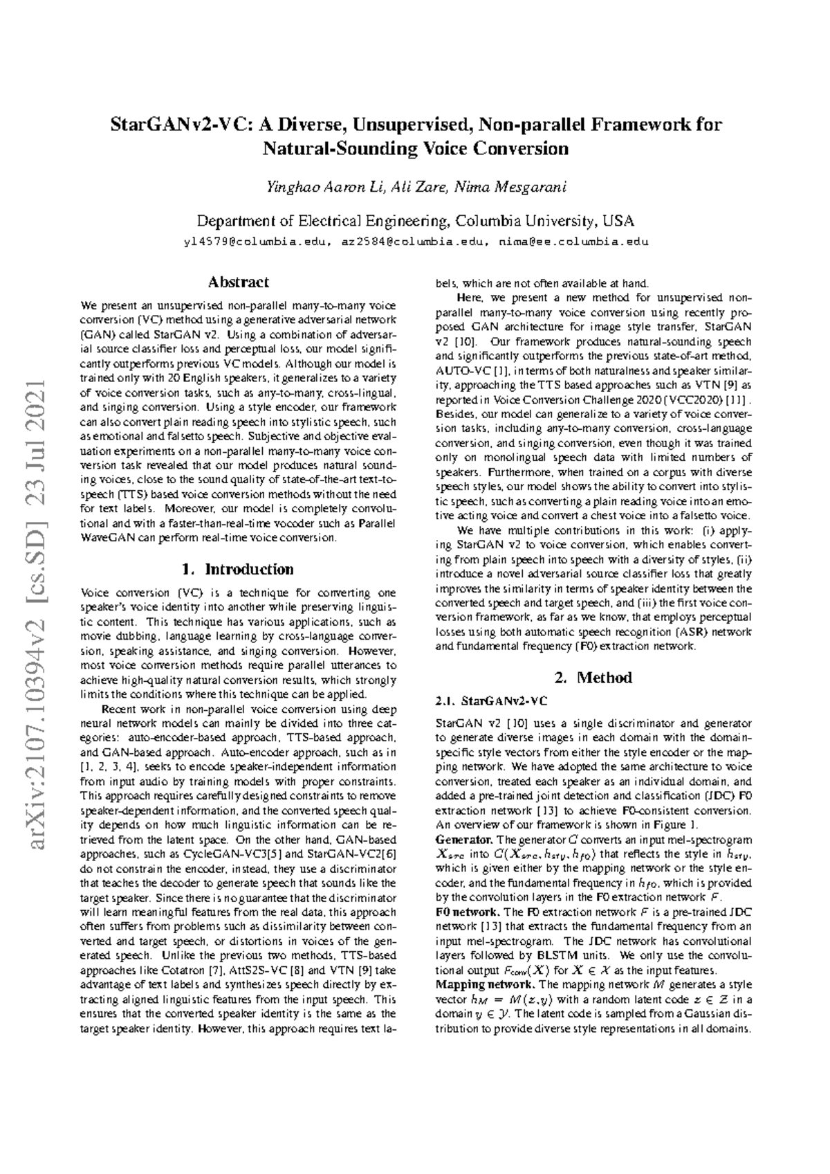 Unsupervised Voice Conversion with StarGAN v2: A Novel Framework - Studocu