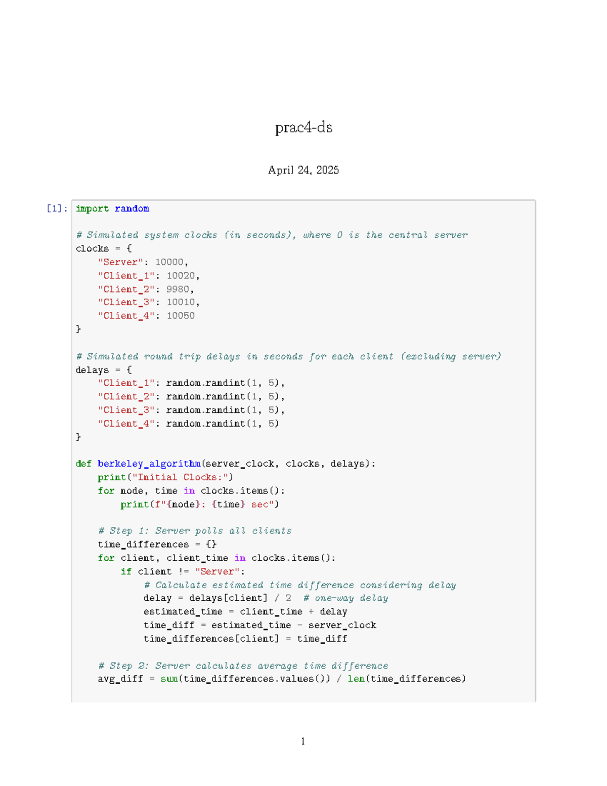 Prac4-DS: Simulating Berkeley Algorithm for Clock Synchronization - Studocu