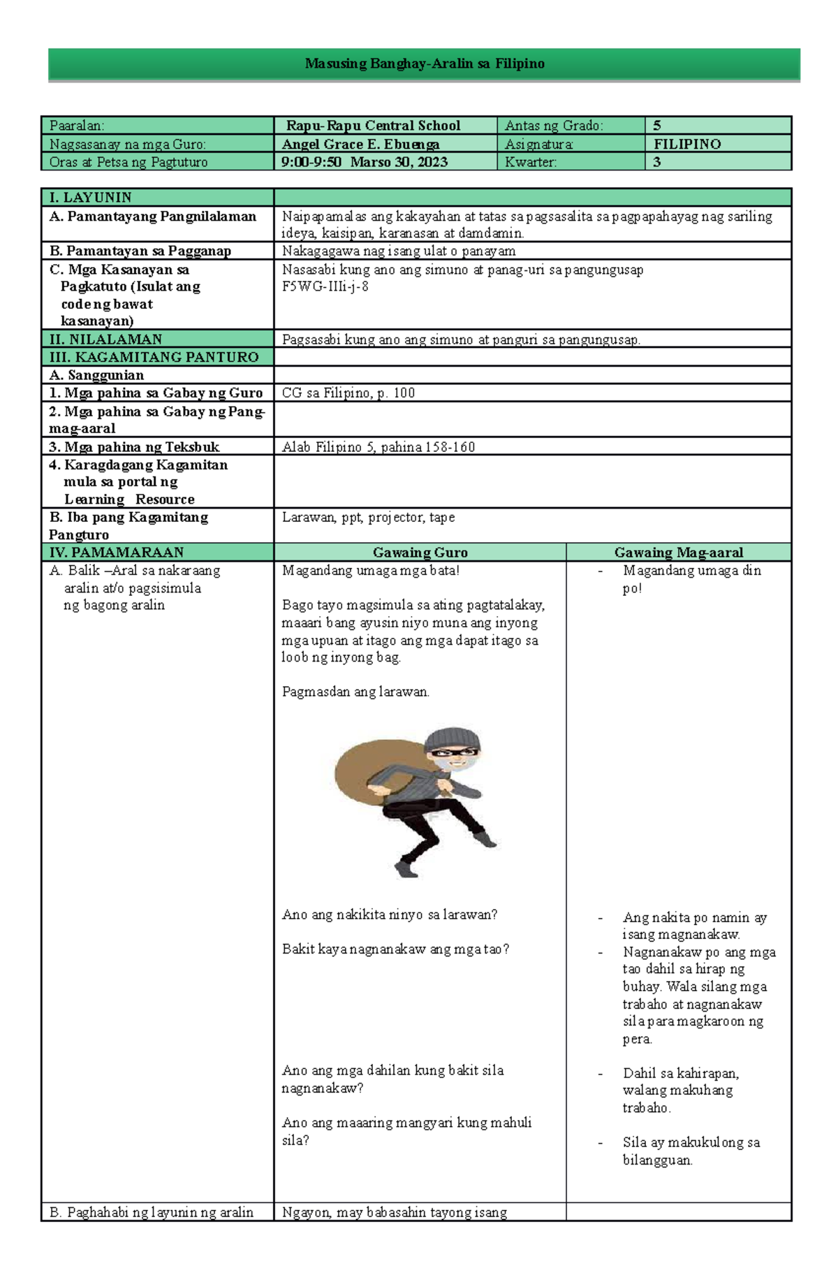 DLP Filipino - Aralin sa Simuno at Panaguri para sa Baitang 5 - Studocu