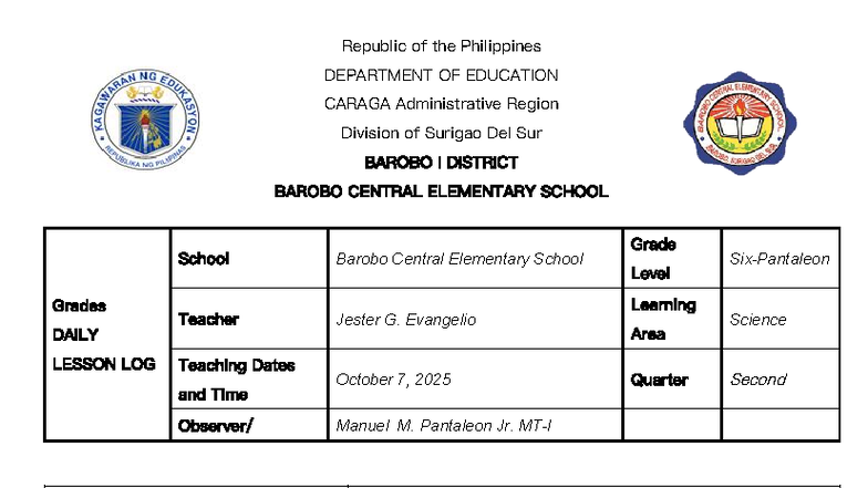 Science 6 - Daily Lesson Log: Ecosystems in Tropical Environments - Studocu