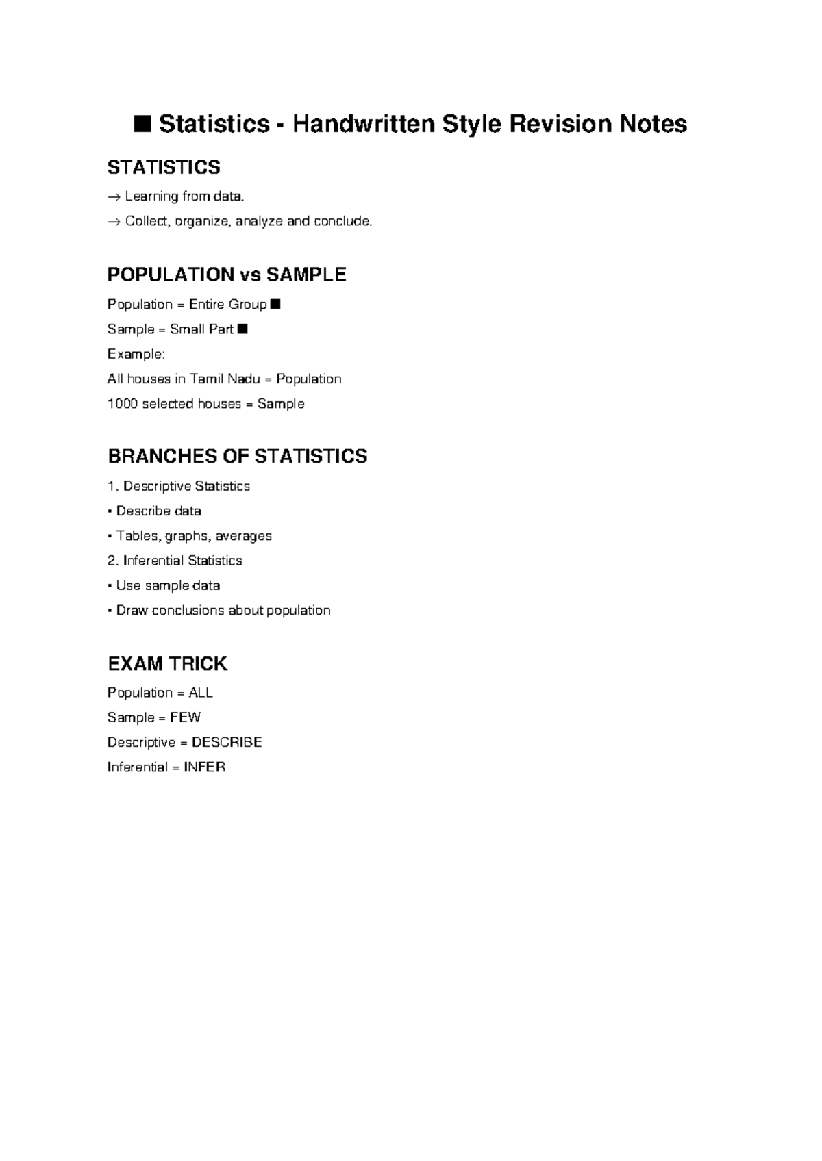 Statistics Handwritten Style Revision Notes - STATISTICS - Studocu