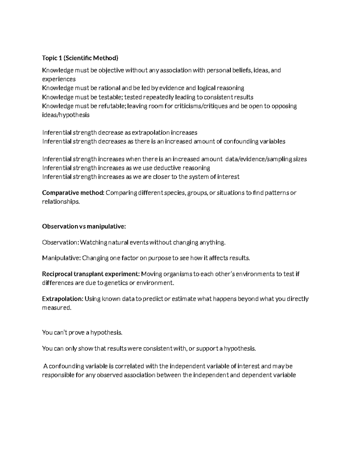 BIO1130 Notes: Scientific Method, Evolution, Genetics & Adaptation ...