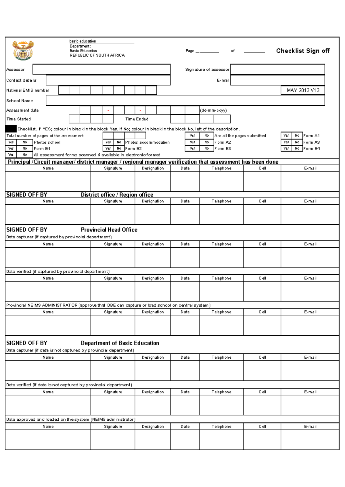 Neims III Assessment Forms Checklist - May 2013 Version 13 - Studocu