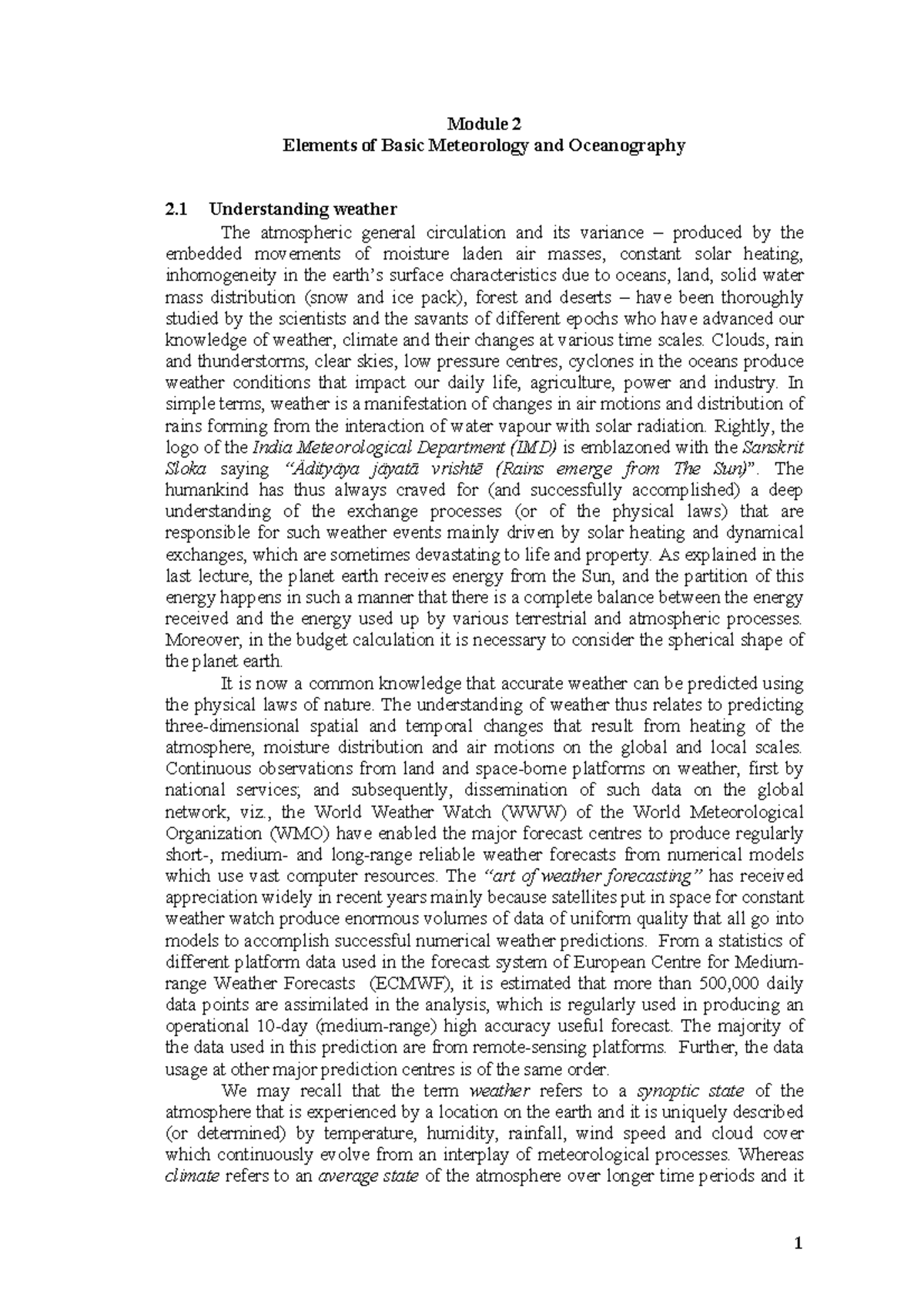 Module 2 - Atmospheric Physics - Module 2 Elements of Basic Meteorology ...