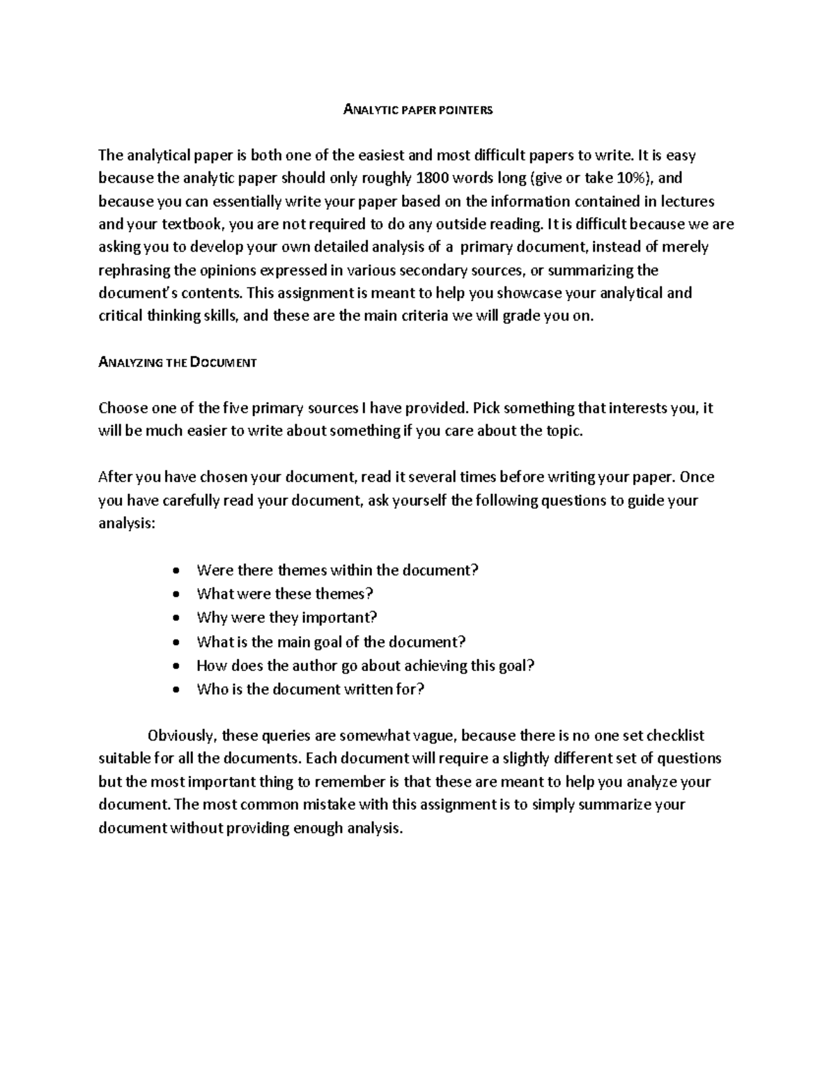 Analytical Paper Guidelines for Effective Document Analysis - Studocu