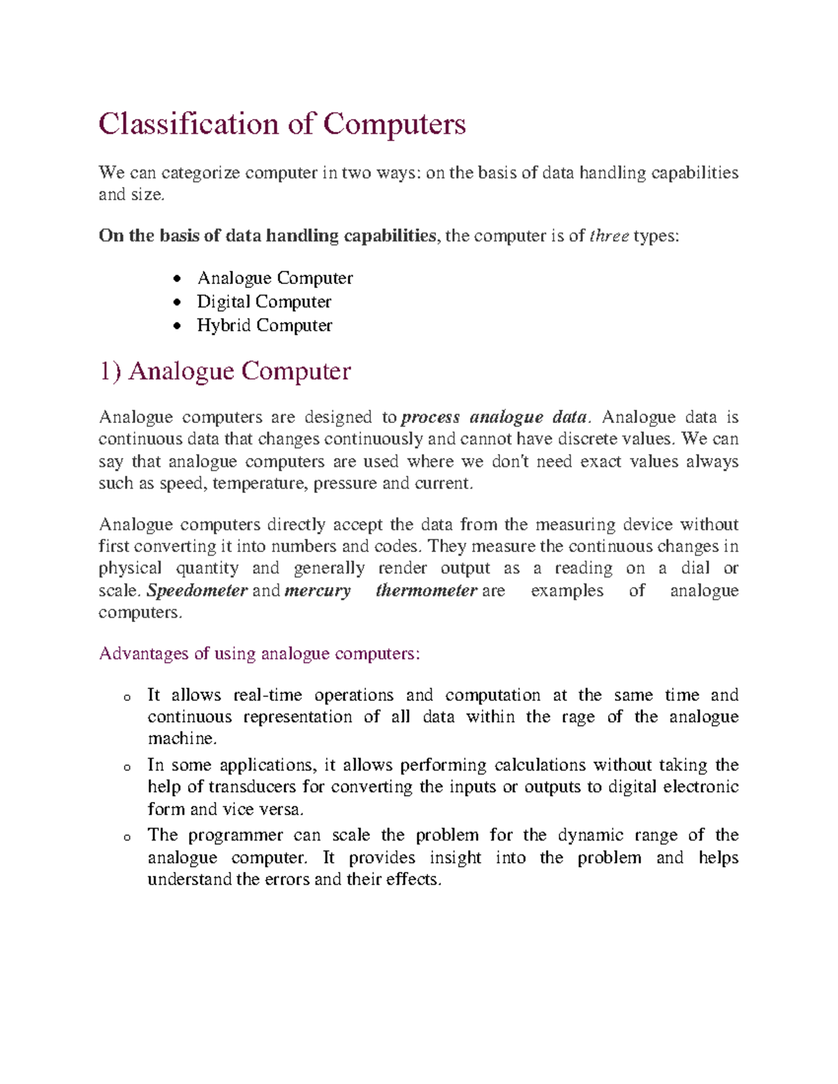 Classification of Computers: Types and Characteristics Explained - Studocu