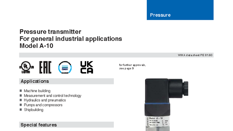 WIKA Data Sheet PE 81.60: Pressure Transmitter Overview and ...