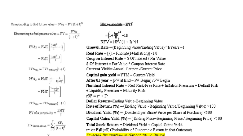 NFV NPV (1 I) Formula Sheet - Final Summary on Growth Rates and Returns ...
