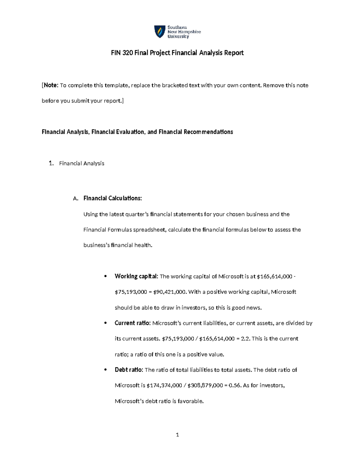 Principles of Finance Final Project 7 - FIN 320 Final Project Financial ...