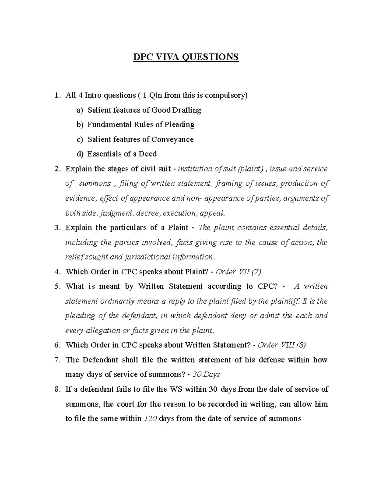 DPC VIVA - Key Questions and Answers for Exam Preparation - Studocu