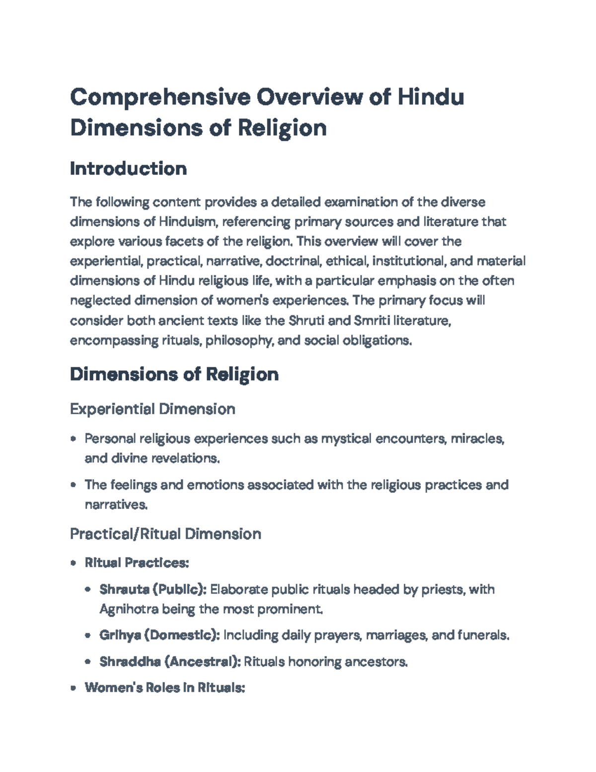 Comprehensive Overview of Hinduism: Dimensions and Women's Roles ...