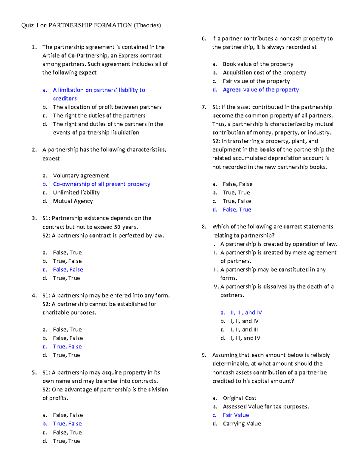 Quiz 1: Partnership Formation Theories (FAR) - Studocu