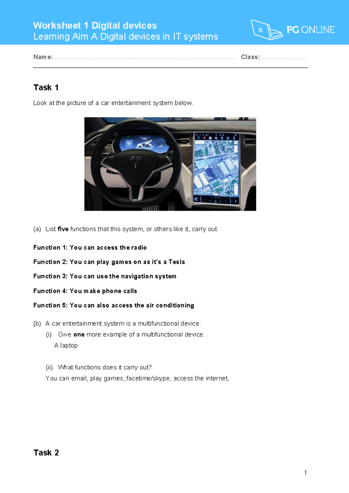 IT Systems Worksheet 1: Digital Devices Learning Aim A - Studocu