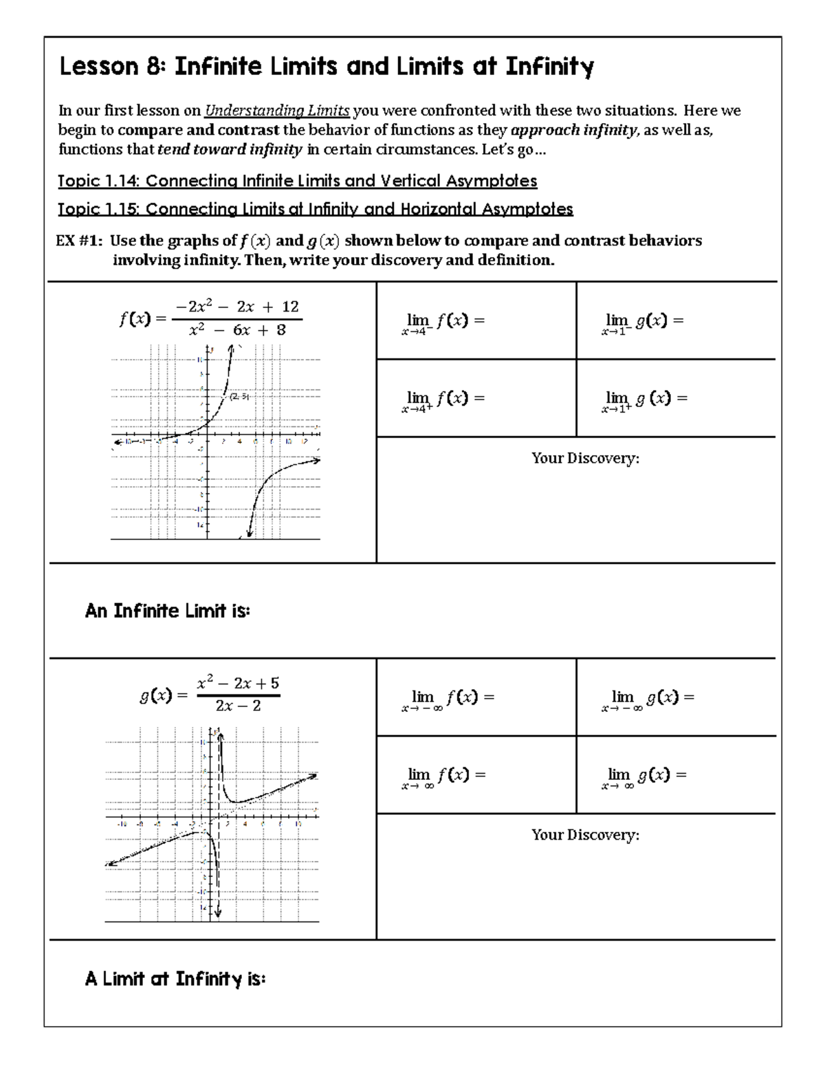 Lesson 8: Infinite Limits & Limits at Infinity (Calc Notes 1.8) - Studocu