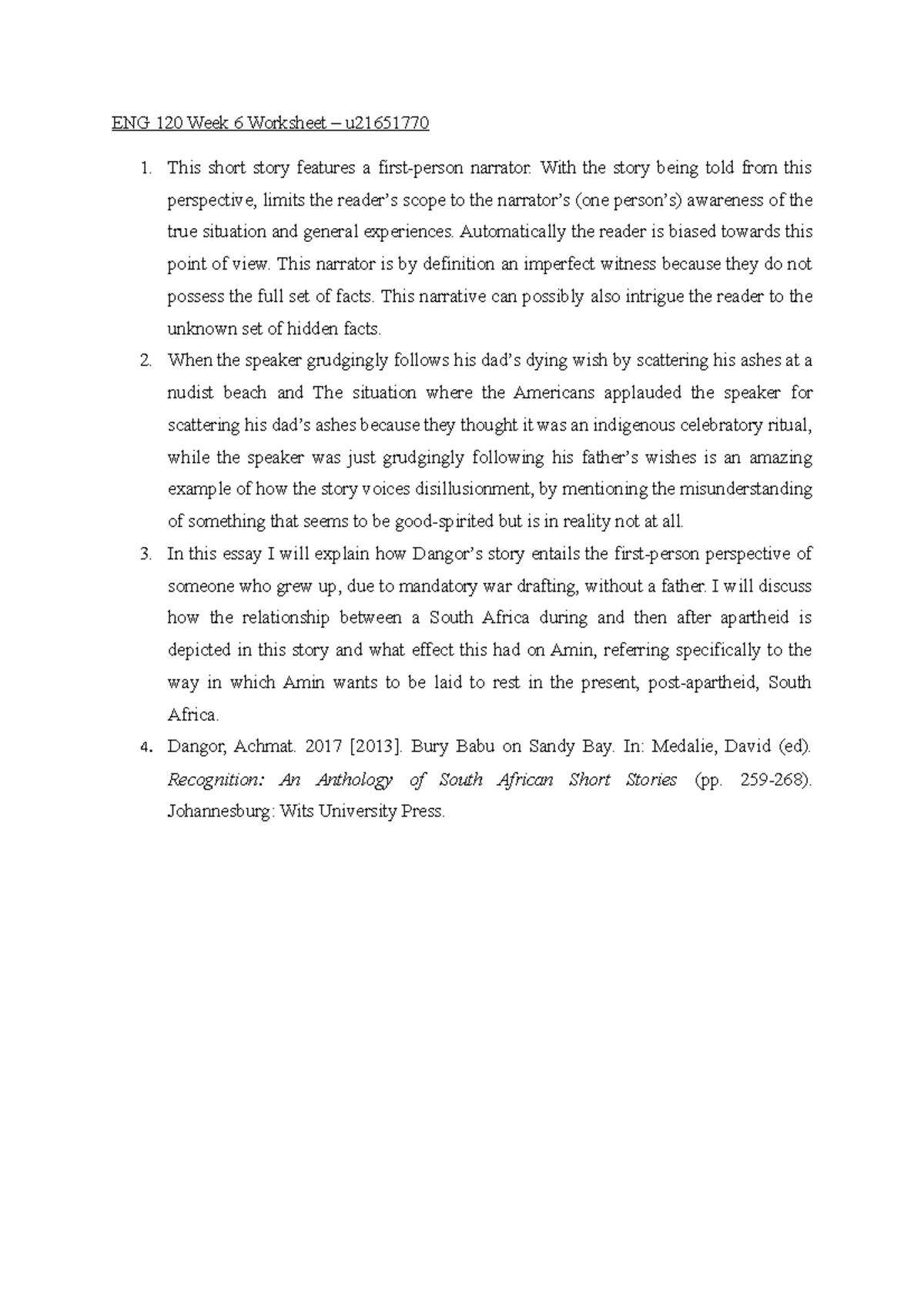 ENG 120 Week six Worksheet - u21651770 - ENG 120 Week 6 Worksheet – u ...