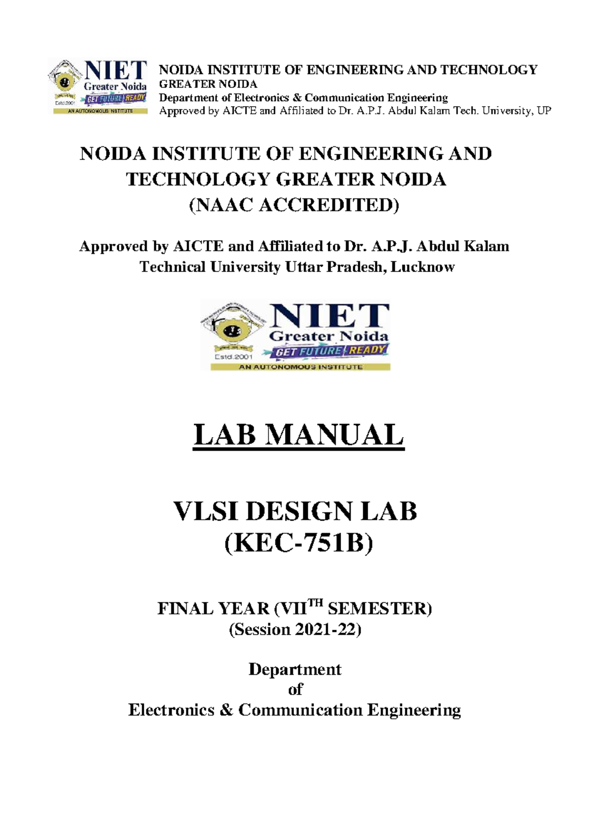 VLSI Design Lab Manual (KEC-751B) for Final Year Students - Studocu