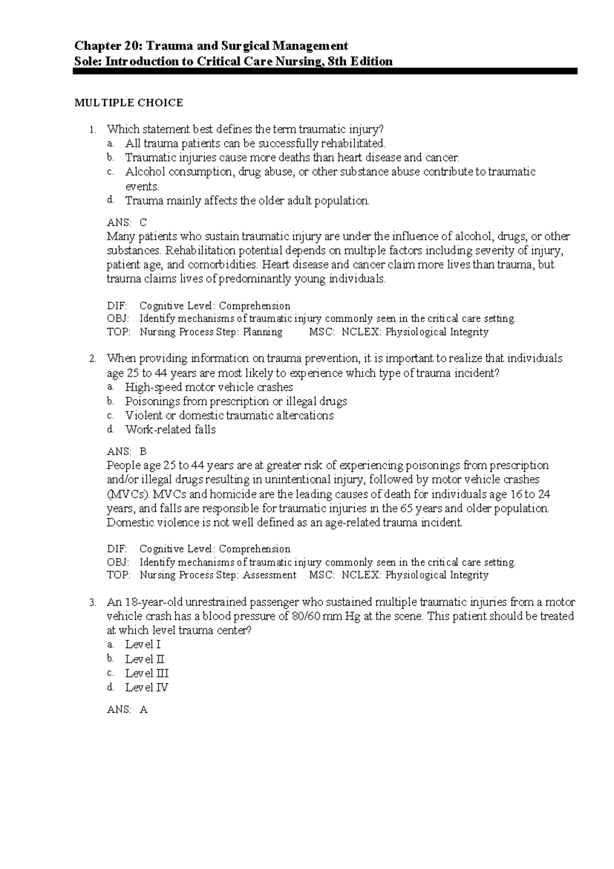 Chapter 20-21: Test Bank Questions for Fundamentals of Nursing (NCLEX ...