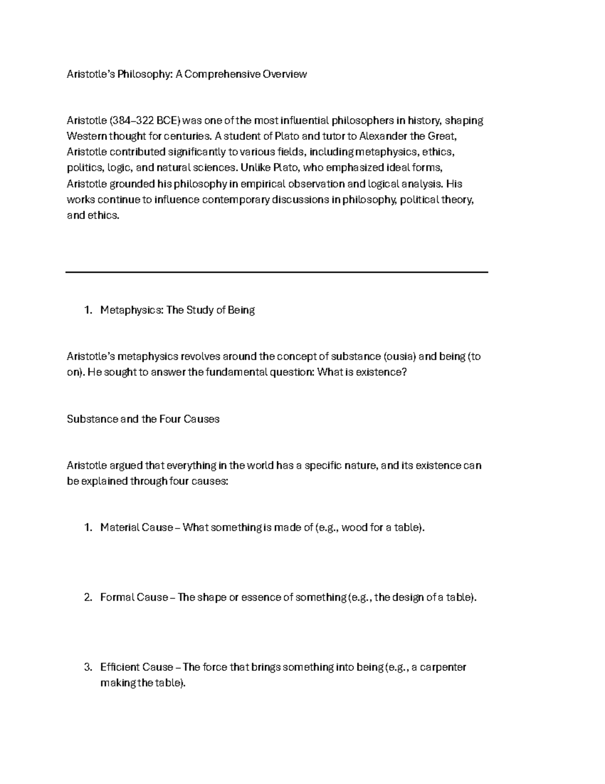 Document - Aristotle - Aristotle’s Philosophy: A Comprehensive Overview ...