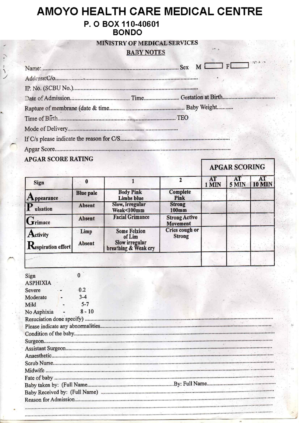 Maternity Forms & BA Notes - AMOYO Health Care Medical Centre - Studocu