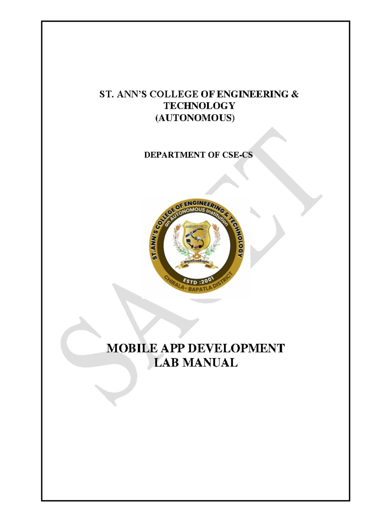 CSE-CS Mobile App Development Lab Manual - Experiments and Code Guides - Studocu
