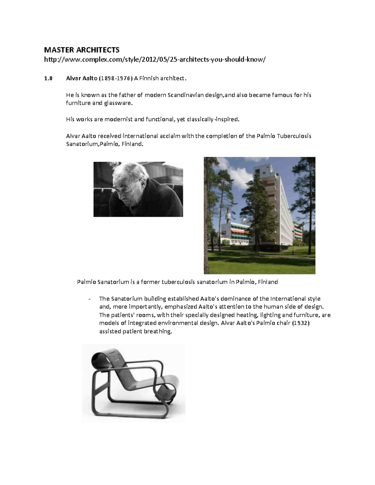 Master Architects & Their Notable Works: A Comprehensive Overview - Studocu