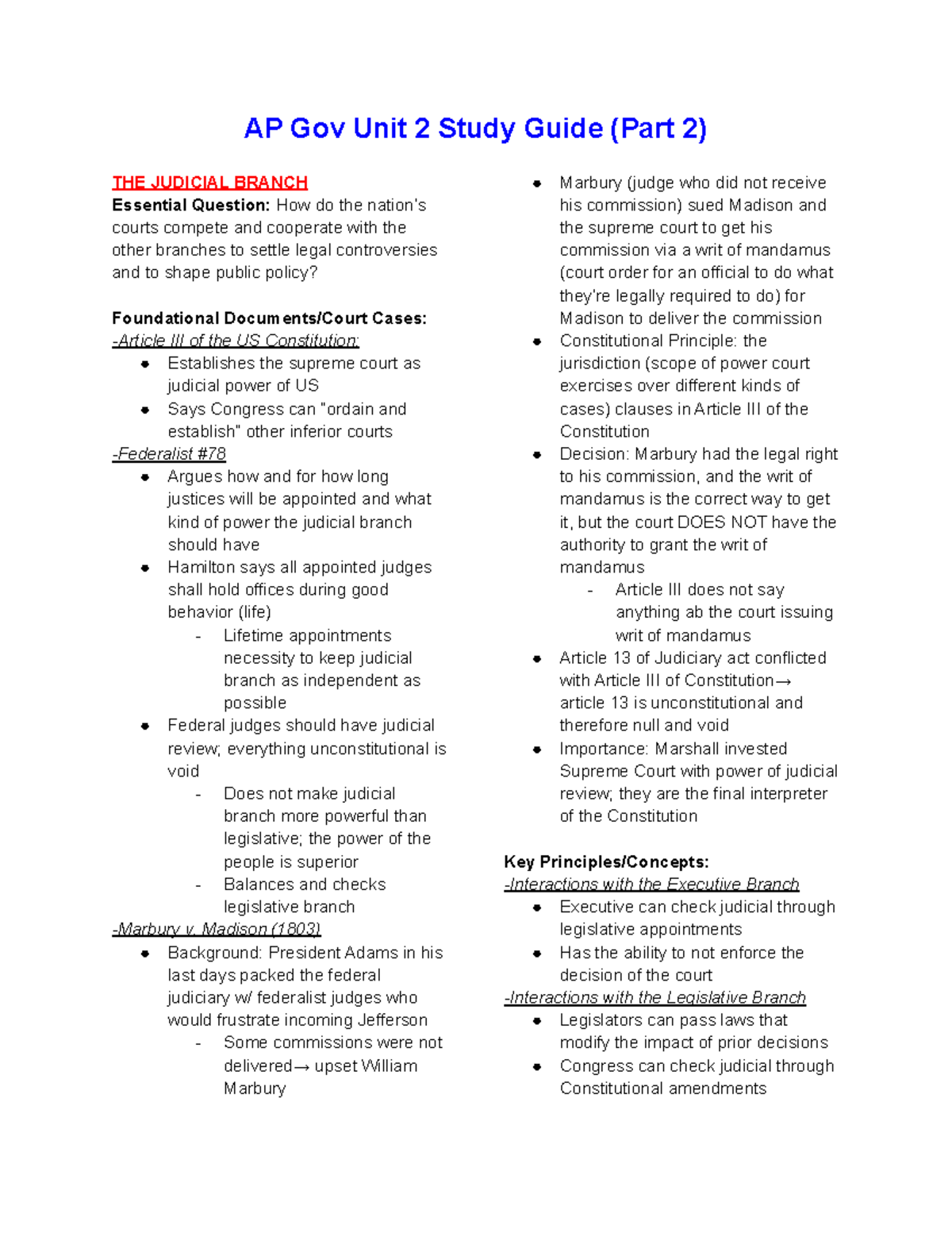AP Gov Unit 2: Study Guide on Judicial Branch & Bureaucracy - Studocu