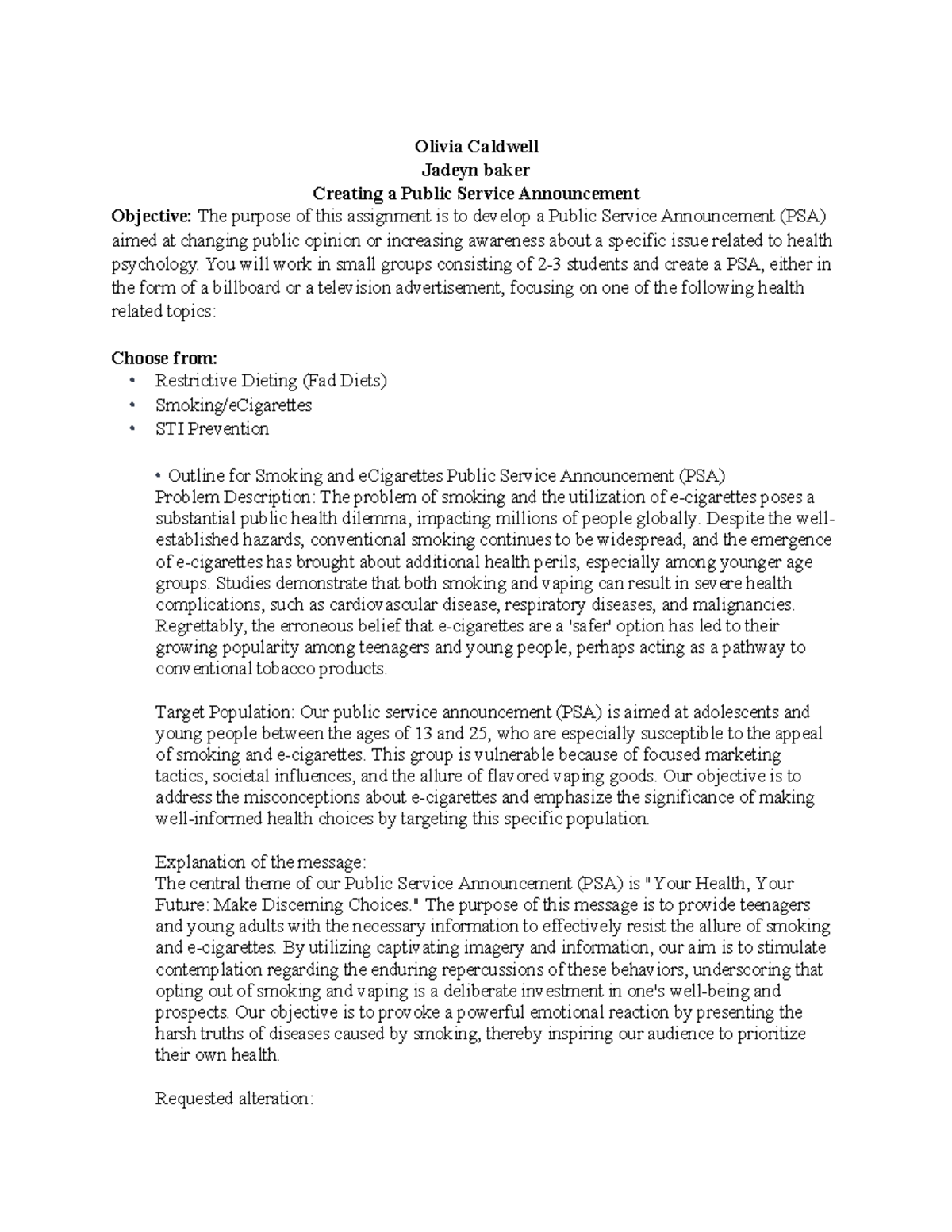 Creating an Effective PSA on Smoking and E-Cigarettes (PSA 101) - Studocu