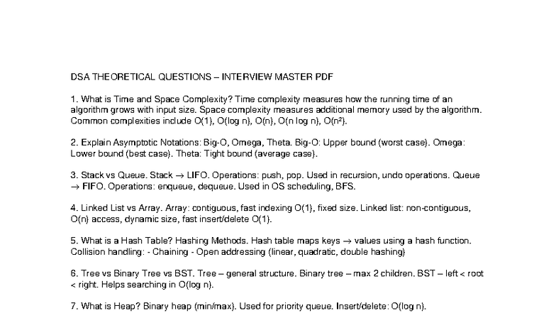 DSA Interview Master - good - DSA THEORETICAL QUESTIONS – INTERVIEW ...