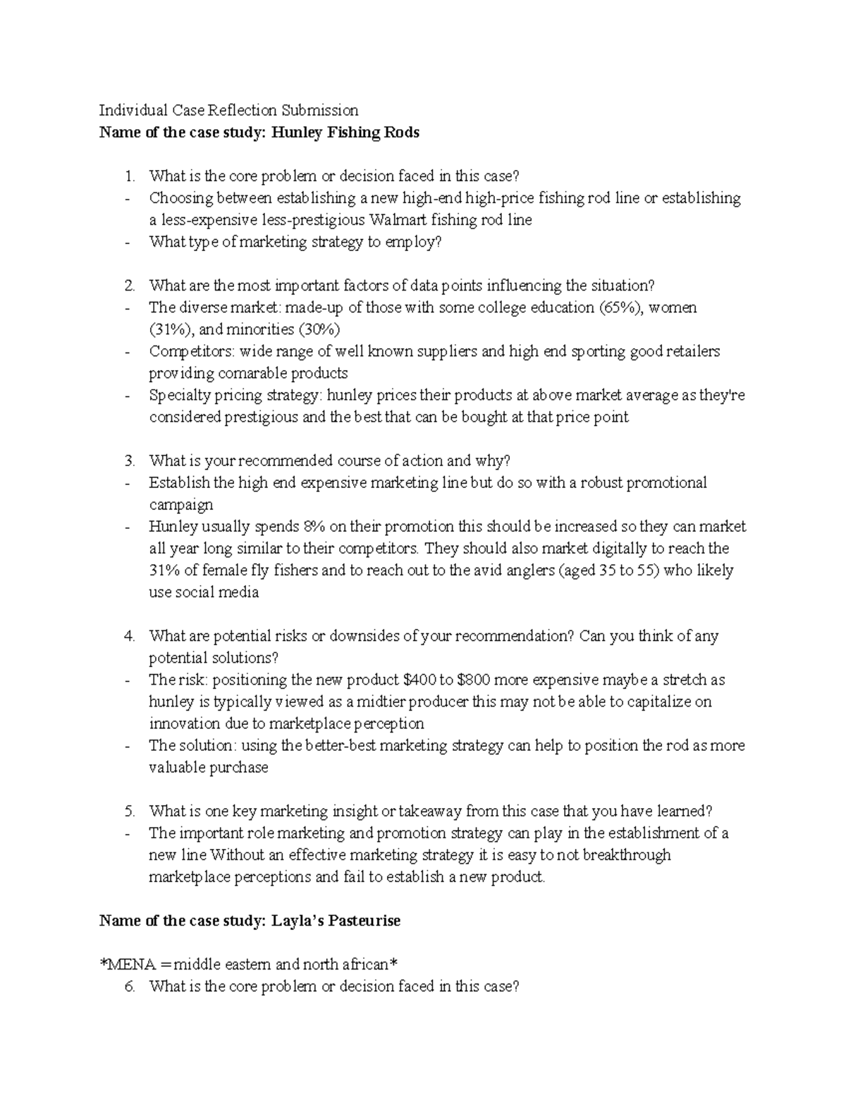 Individual Case Reflection: Hunley Fishing Rods & MENA Strategies - Studocu