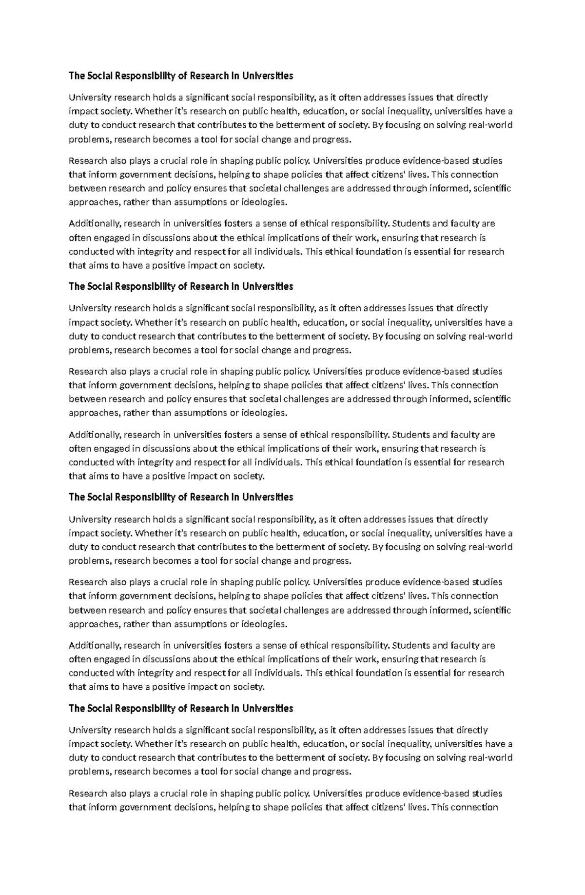 The Social Responsibility of Research in Universities - Whether it’s ...