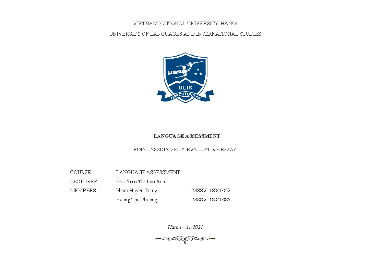 LANGUAGE ASSESSMENT (LANG 101) FINAL ASSIGNMENT: EVALUATIVE ESSAY - Studocu