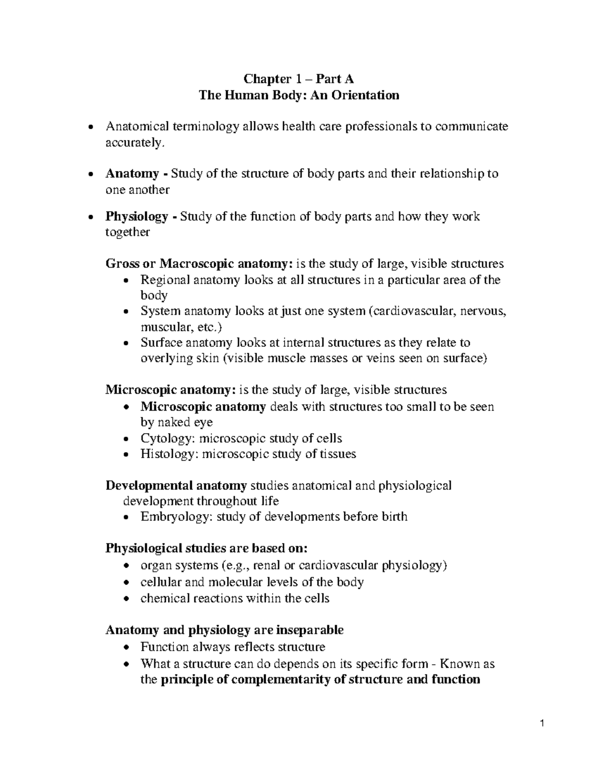 The Human Body: An Overview - Chapter 1 – Part A The Human Body: An Orientation • Anatomical ...