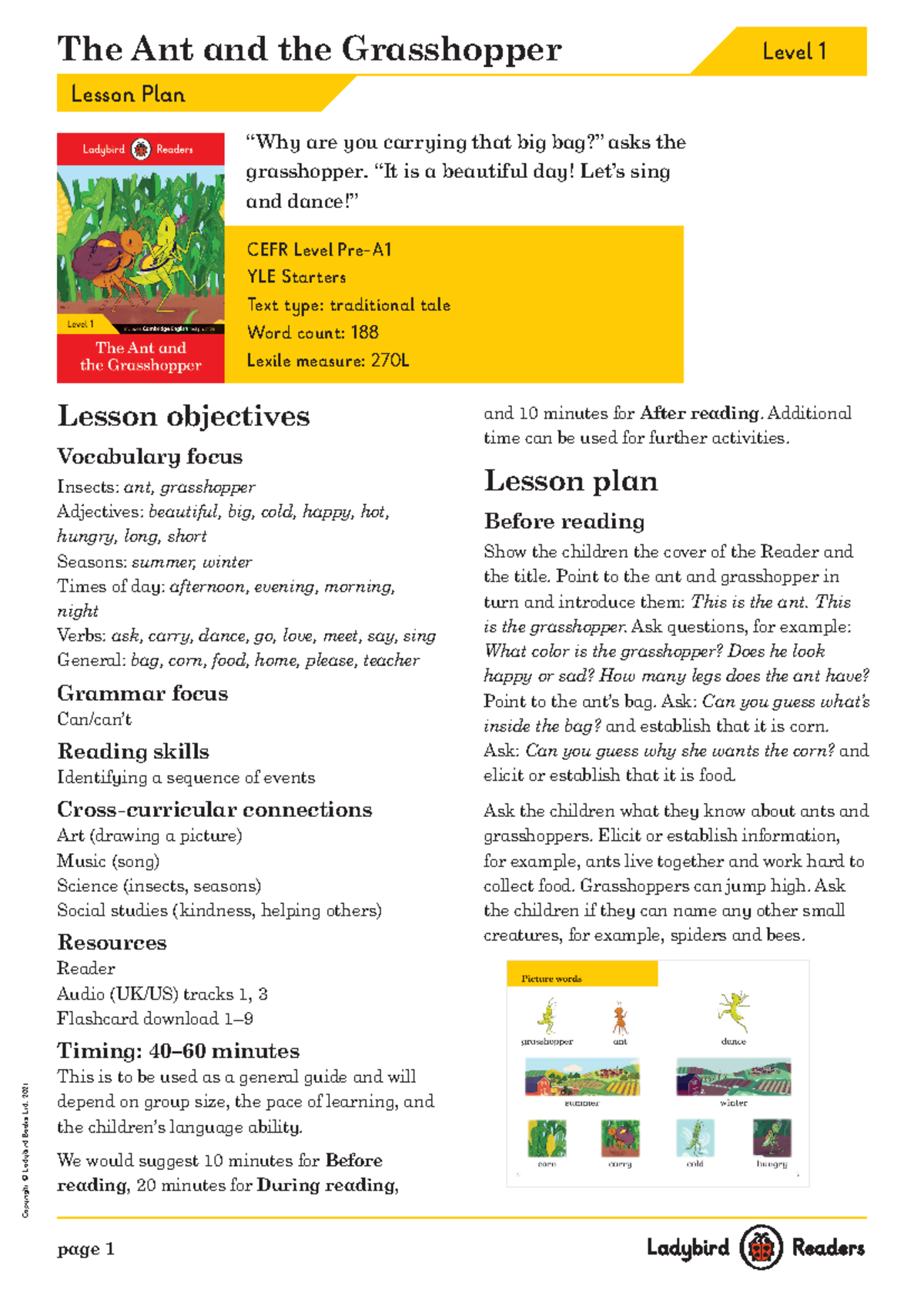 LR L1R Ant Grasshopper 75584 Lesson Plan - Copyright © Ladybird Books ...