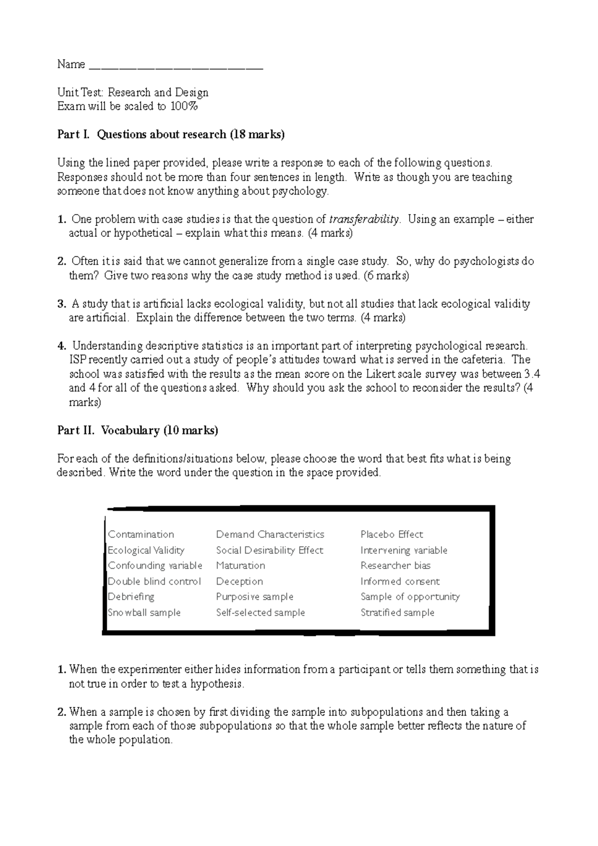 Methods Research Test 2022: Unit Test on Research & Design Concepts ...