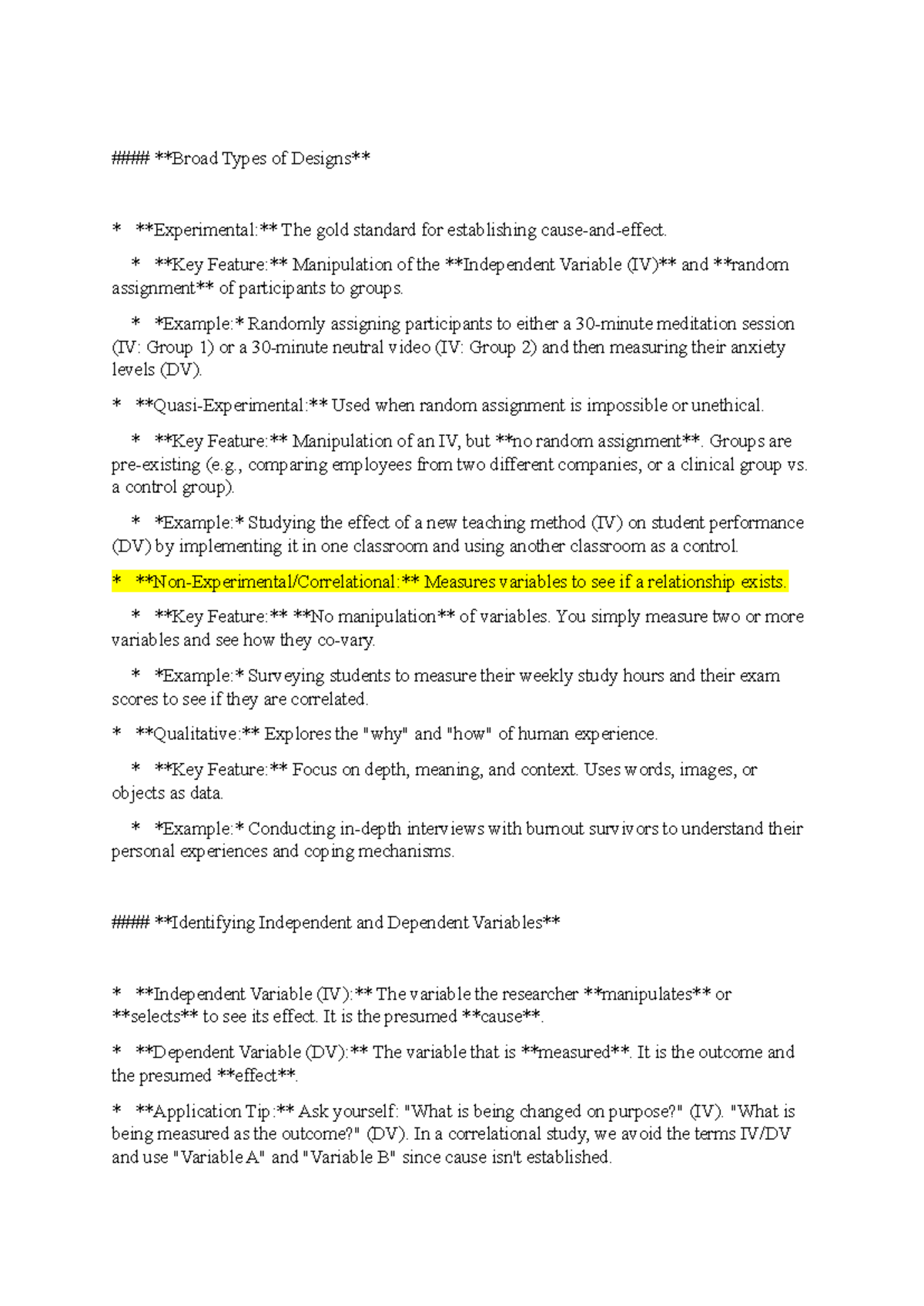 Research Methodology: Understanding IVs, DVs, and Study Designs - Studocu