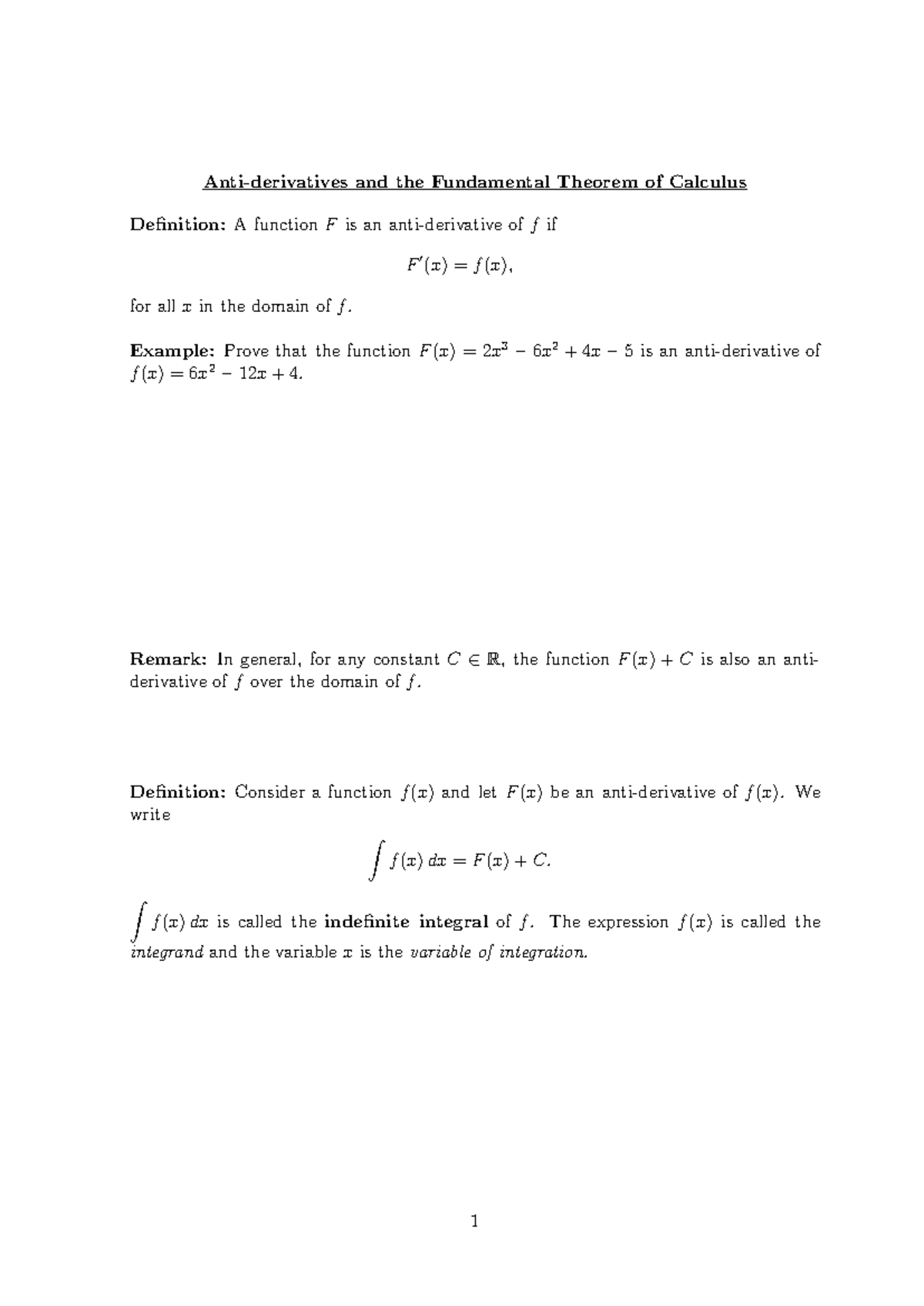 Cal2-Ch3: Lecture Notes on Antiderivatives & FTC - Studocu