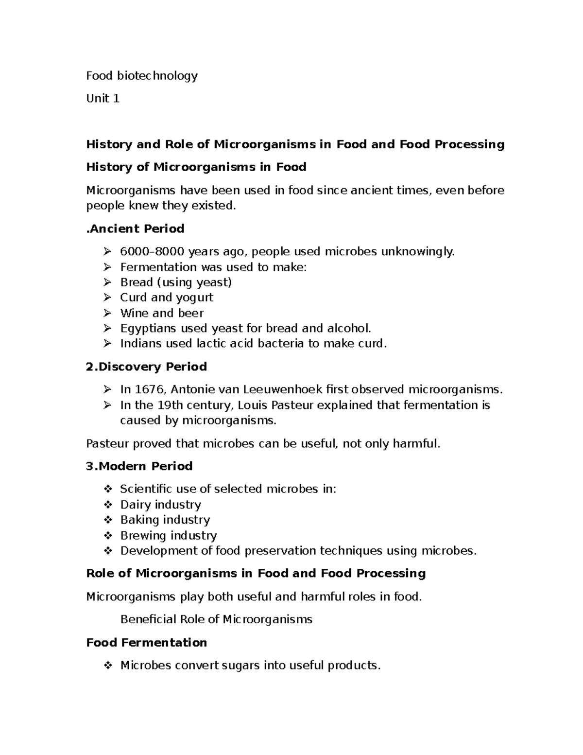 Food Biotechnology (Unit 1): History & Role of Microorganisms in Food ...