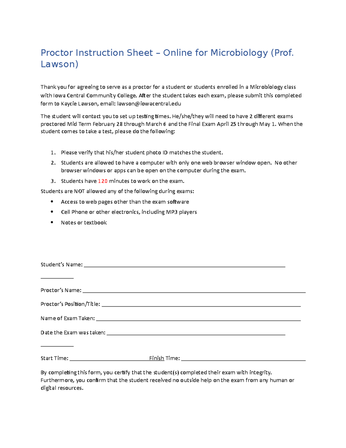 Microbiology Proctor Instructions SP23: Exam Procedures & Guidelines ...