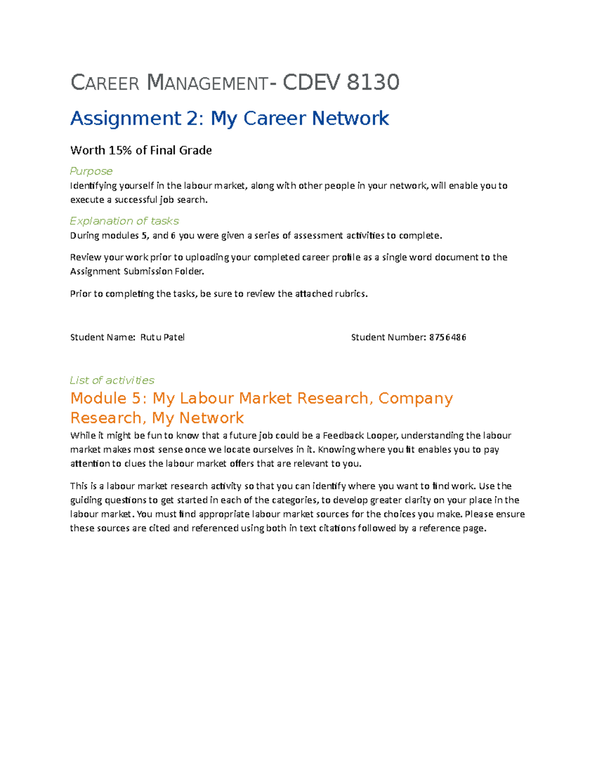 Assignment 2 My Career Network V2 Oct2021 - CAREER MANAGEMENT- CDEV ...