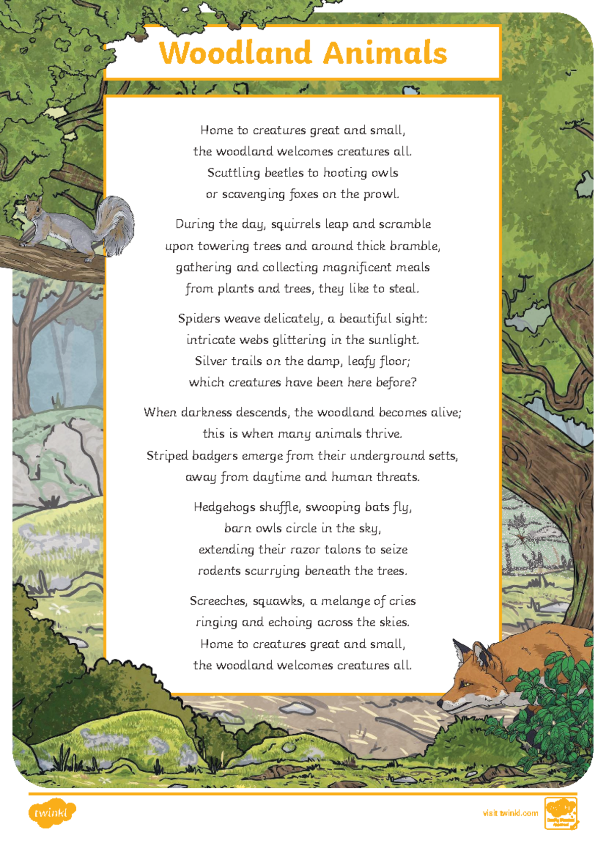 Woodland Animals - Reading Comprehension Questions and Answers - Studocu