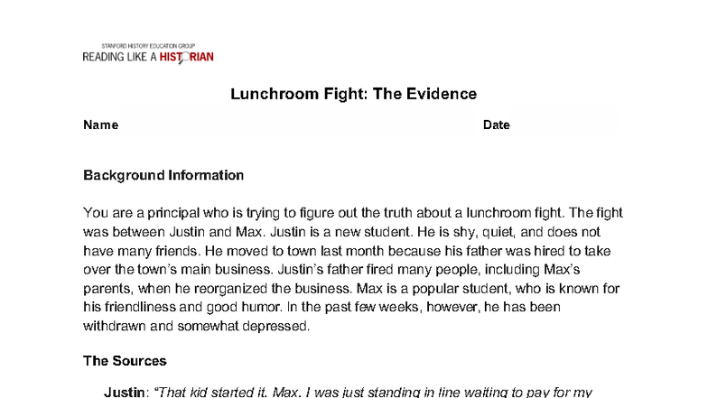 Lunchroom Fight II: Evidence and Suspension Report Analysis - Studocu