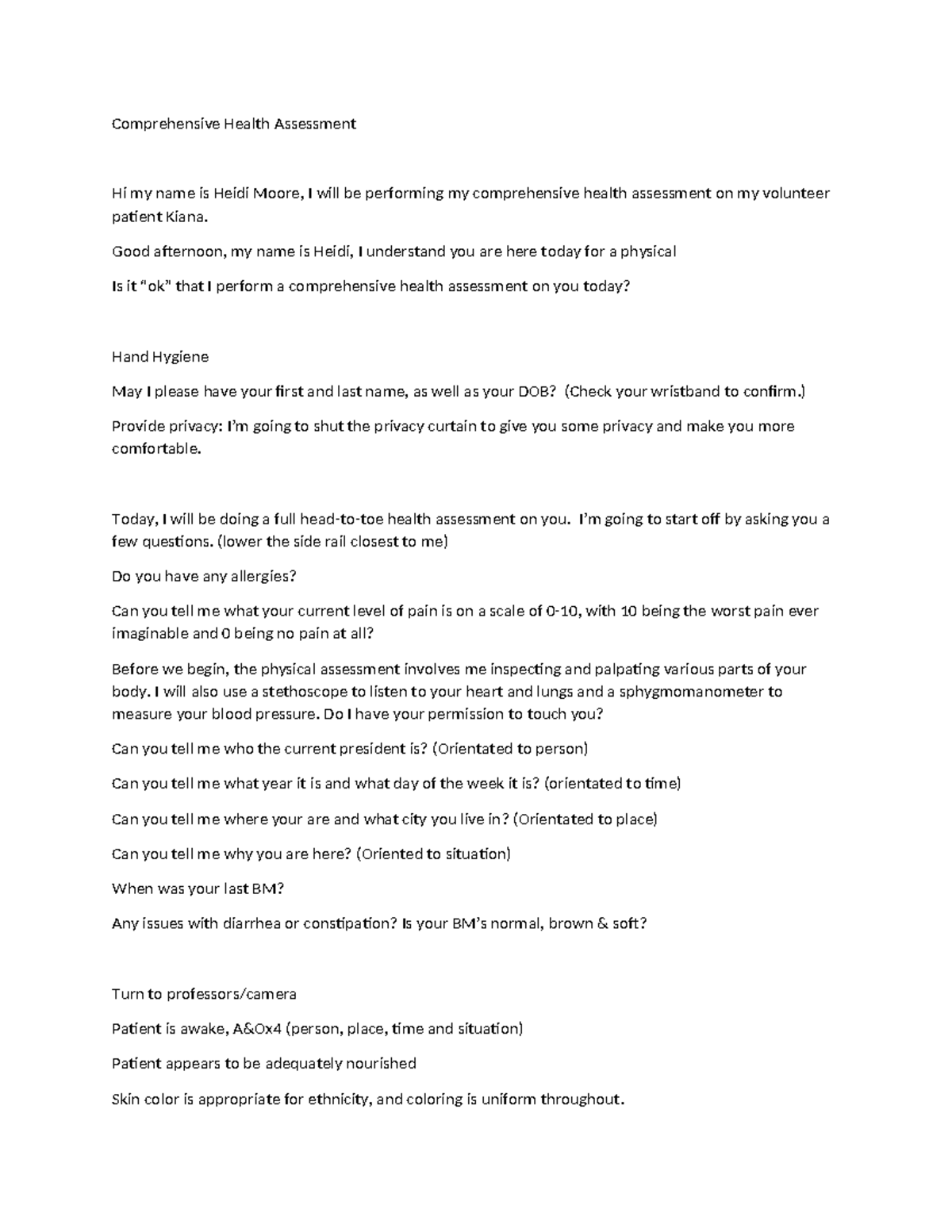 Comprehensive Health Assessment D222 - Comprehensive Health Assessment ...