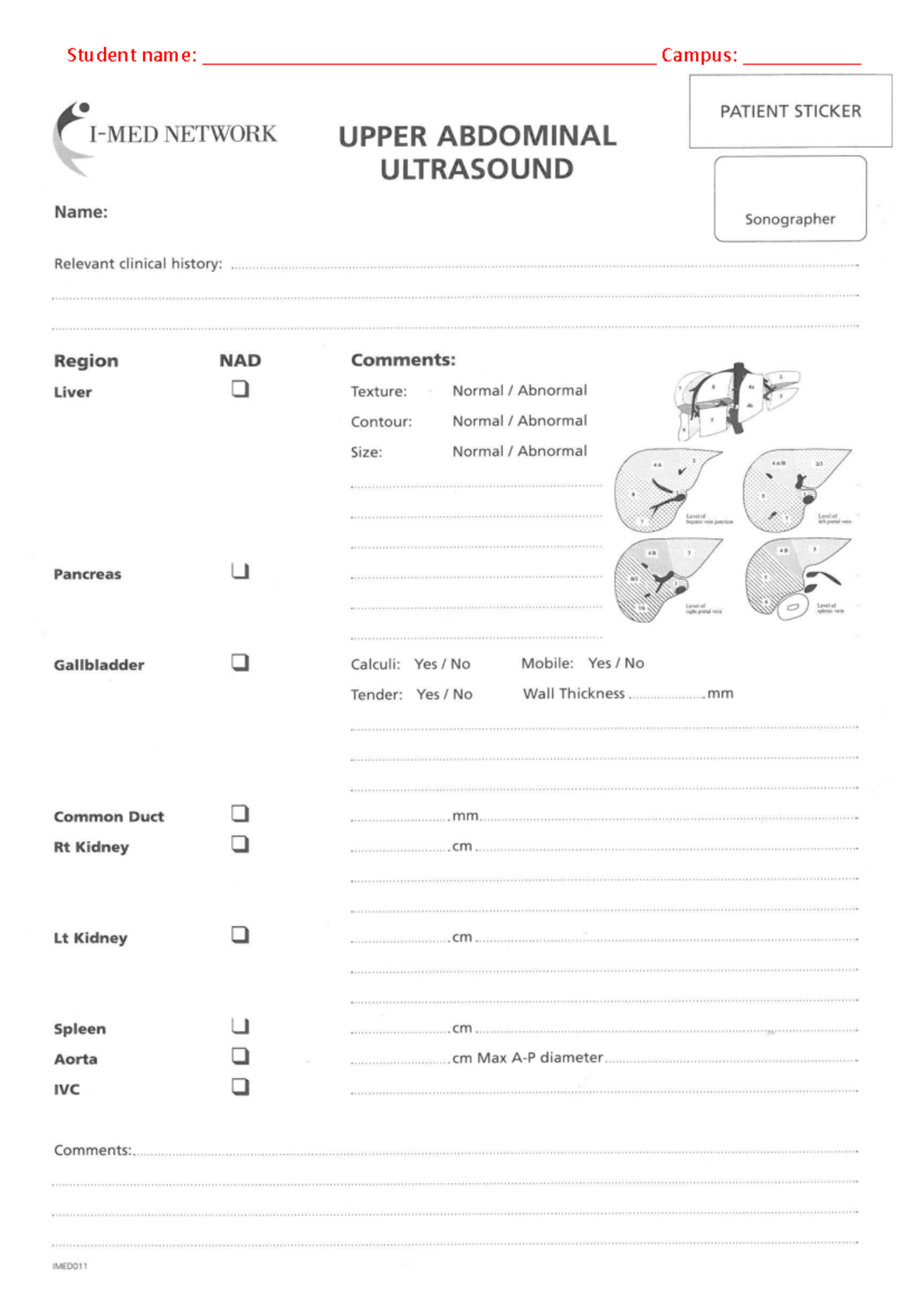 Abdominal Ultrasound Worksheet for in-class test - Student name: Campus ...