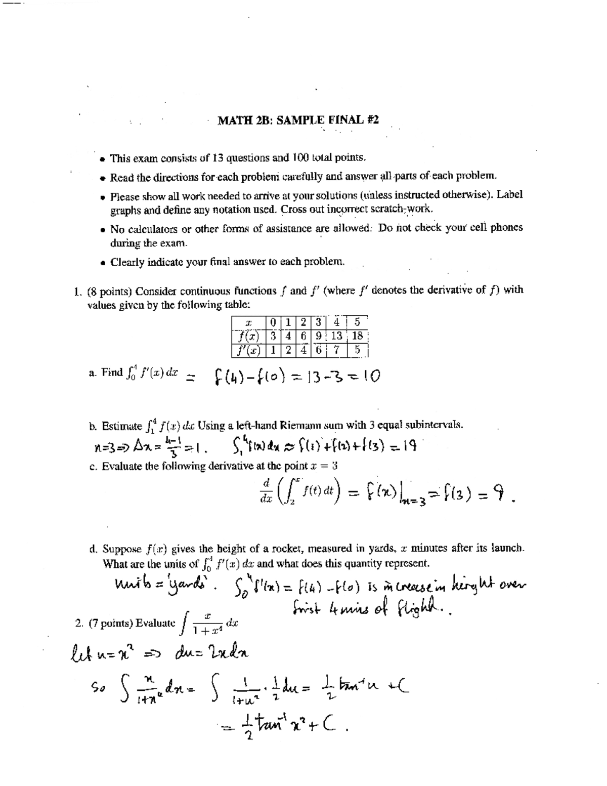 2B-Final 2-Solns - final reviews - MATH 2B: SAMPLE FINAL This exam ...
