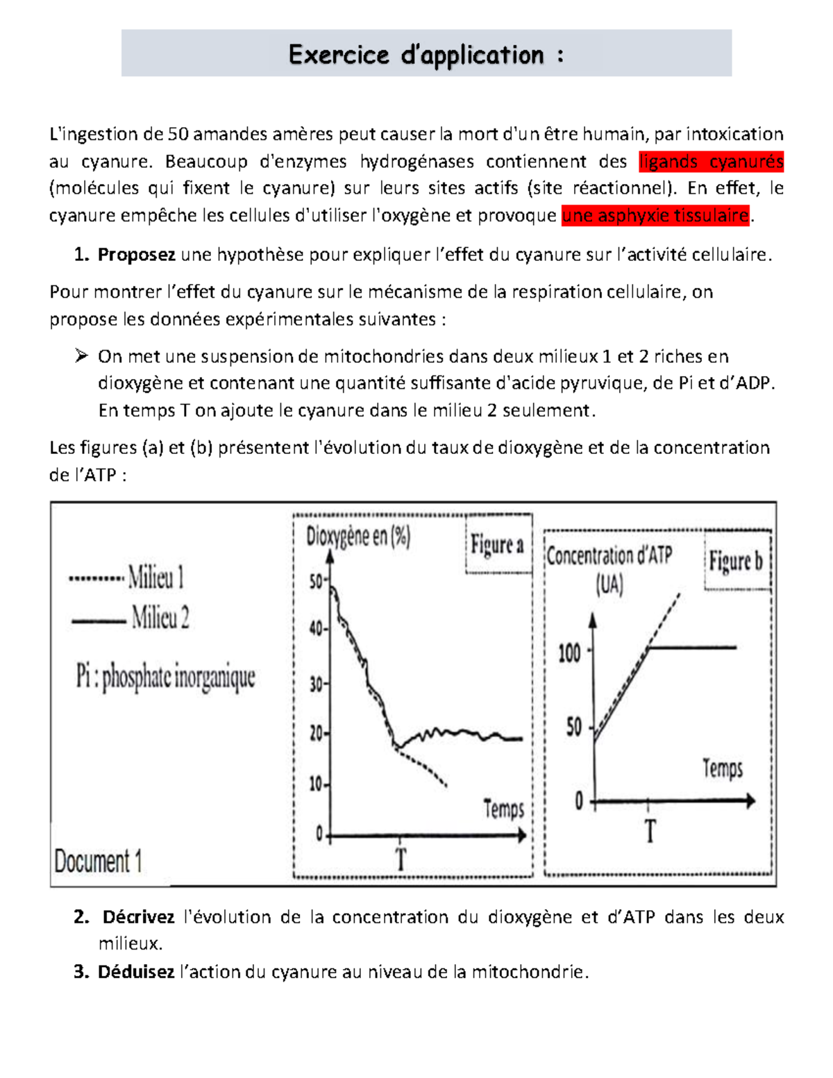 Exercice : Impact du Cyanure sur la Respiration Cellulaire - Studocu