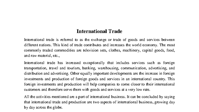 International Trade: An In-Depth Analysis of Global Exchange - Studocu