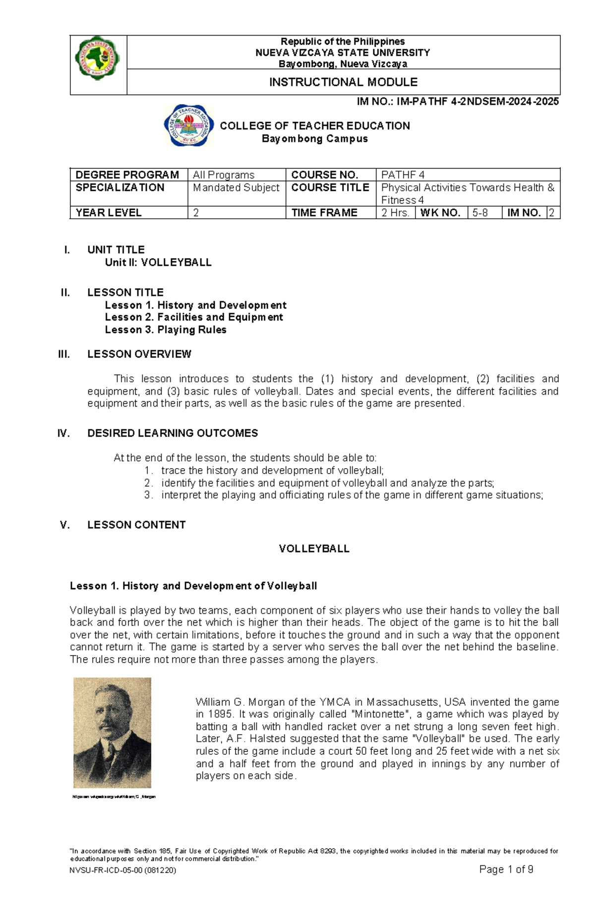PATHF 4 Volleyball Instructional Module: History, Rules & Equipment ...